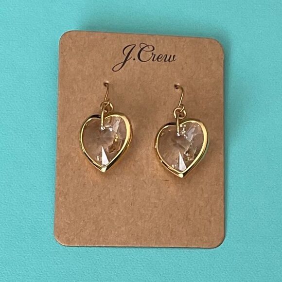 J. Crew | Jewelry | J Crew Clear Crystal Heart Drop Earrings Gold Color ...